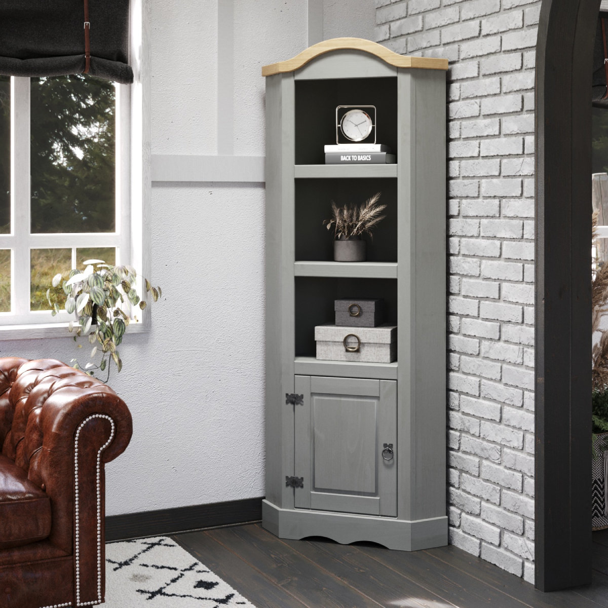 August Grove® Brannick 74.02" H x 29.06" W Solid Wood Corner Bookcase & Reviews | Wayfair